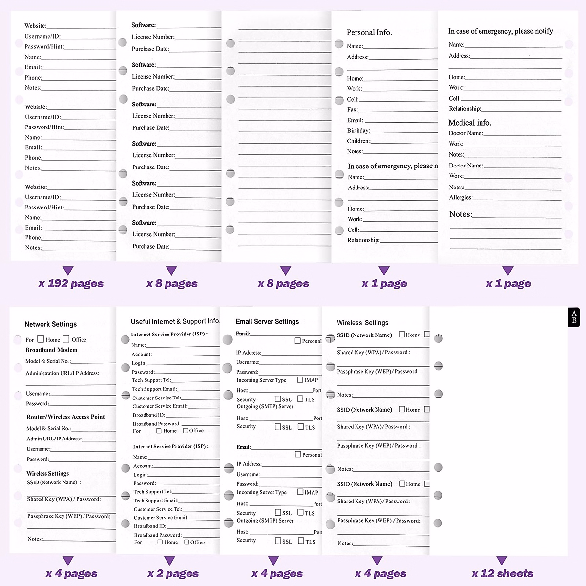 Refillable Password Book with Alphabetical Tabs & Lock, 7.5x5.5in, Hardcover Password Keeper Book of Internet Website, Password Notebook & Organizer for Home Office, w/Pockets, Purple