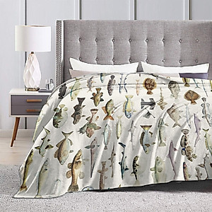 Fishing Blanket Gifts for Boys Kids - Super Soft Flannel Fleece Ocean Fish Theme Blanket Christmas Birthday Graduation Gifts for Loves Fishing Dad Father's Day Travel Sofa Bed 40"x50"