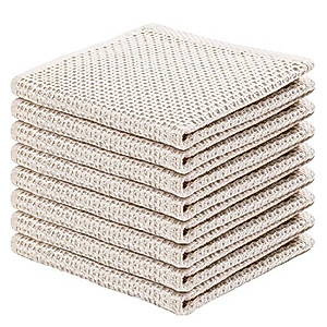 joybest Cotton Kitchen Dish Cloths, 8-Pack Waffle Weave Ultra Soft Absorbent Dish Towels Washcloths Quick Drying Dish Rags, 12x12 Inches, Beige