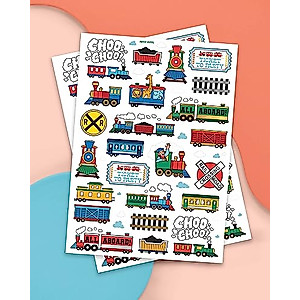 xo, Fetti Train Party Supplies Temporary Tattoos for Kids - 48 Styles | Trains Birthday, Choo Choo Party Favors, Railroad Decorations