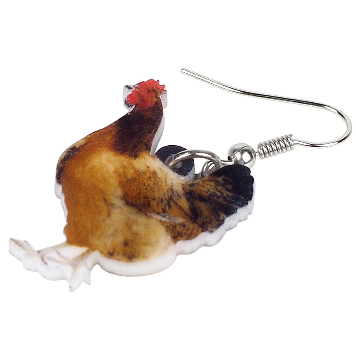 DOWAY Acrylic Charm Cute Chicken Hen Earrings Drop Dangle Jewelry Farm Decoration for Women Funny Party Gifts (Brown-2)