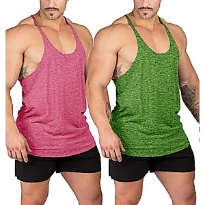 Aitrepeo Stringer Bodybuilding Tank Tops Low Cut Off Gym Workout Training Stretch Polyester Quick Dry T Shirts/Green/Pink/M