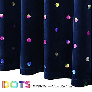 Navy Velvet Blackout Curtains Drapes Metallic Polka Dots Grommet Blackout Curtains for Winter 63" inches Long Room Darkening Thermal Insulated Treatments Sets for Kids Nursery Bedroom,52"Wide 2pcs