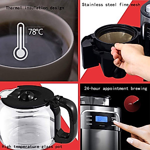 ROLTIN Coffee Machine Coffee Maker 15-Cup Coffee Makers with Timer Mode And Auto-Off Function Grind Coffee Machine with Removable Filter Basket Stainless Steel Black