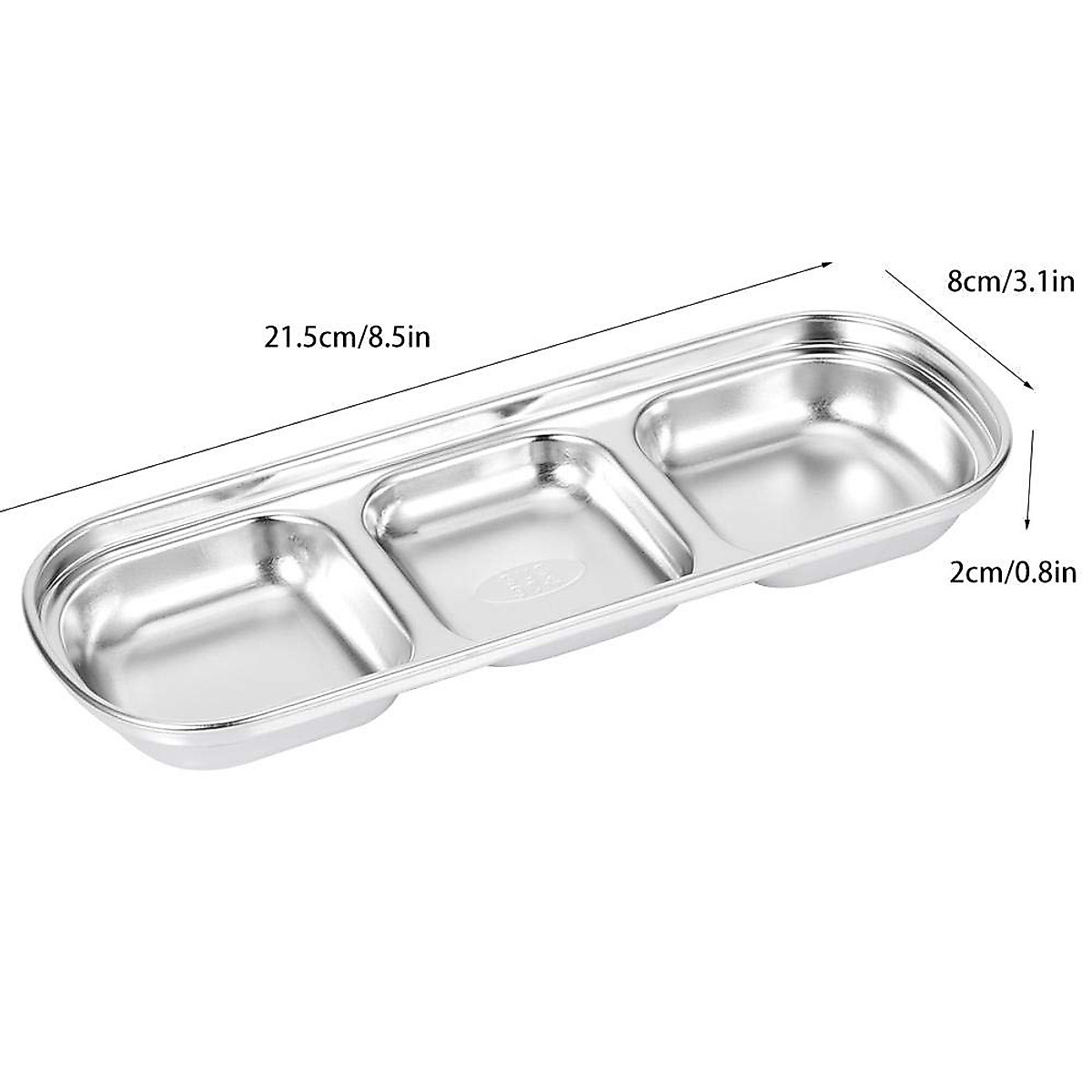 Stainless Steel Sier Sauce Dish Seasoning Dish Snack Plate Divided Food Dipping Bowl Kitchen Tableware for Salt Vinegar Sugar(3 Grids)