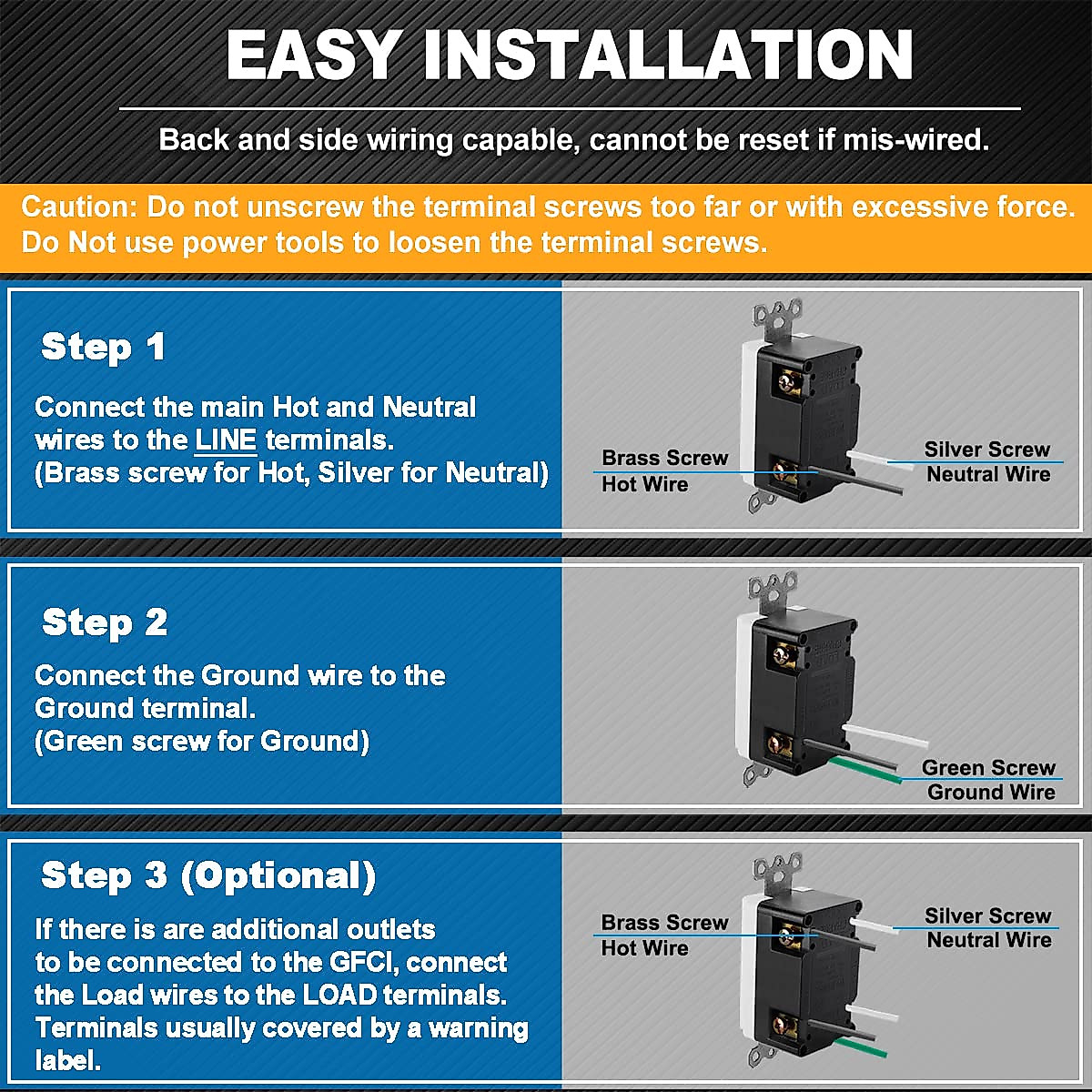 (10 Pack) UNIELE Non-Tamper Resistant GFCI Receptacle Outlet, 15 Amp Ground Fault Circuit Interrupter, GFI Outlets with LED Indicator, Wallplate Included, ETL Listed
