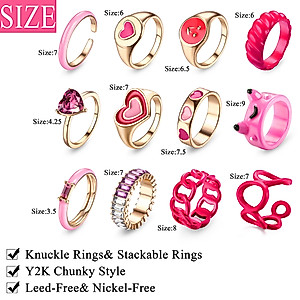 Sanfenly 12Pcs Y2K Chunky Rings Colorful Rings for Women Acrylic Resin Rings Aesthetic Gold Cute Trendy Funky Statement Stackable Finger Knuckle Rings Aesthetic Y2k Jewelry