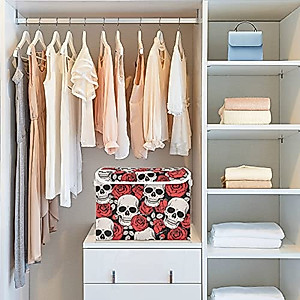 innewgogo Skull Roses Storage Bins with Lids for Organizing Closet Organizers with Handles Oxford Cloth Storage Cube Box for Home