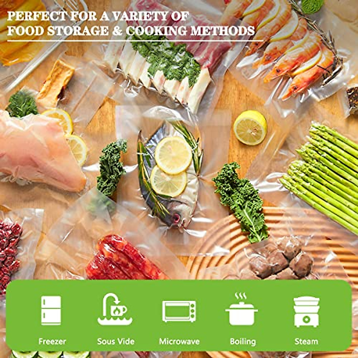 Vacuum Sealer Bags, 7 Rolls Food Storage Bags Rolls with 1 Marker & 80 Labels, BPA Free Commercial Grade Food Seal Bag for Microwave, Sous Vide, Freezer Food Storage - 6 Inch | 8 Inch | 10 Inch | 11 Inch Width (10 Feet Length)