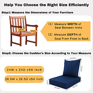 idee-home Outdoor Cushions for Patio Furniture, Outdoor Seat Cushions 24 x 24 with Fade Resistant Waterproof Removable Cover, Replacement Deep Seat Couch Chair Cushion for Yard Garden Deck