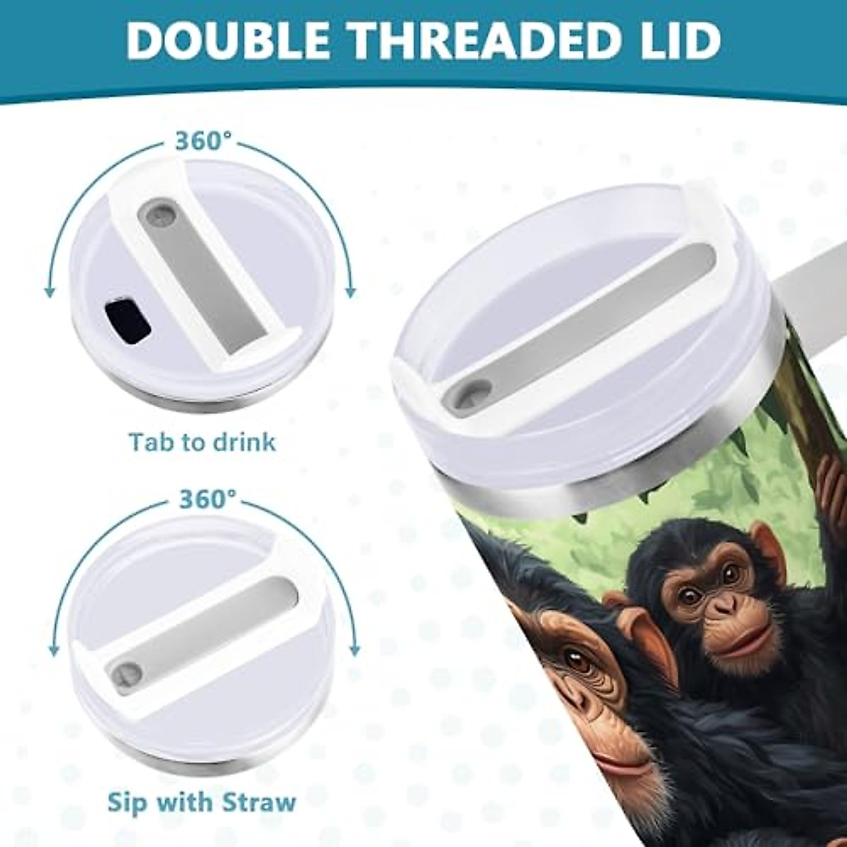Nexawaveo Cold Cup Monkeys on Tree XL Insulated Tumbler with Handle Lid Straw 30-40 oz Reusable Cupholder Friendly Water Bottle