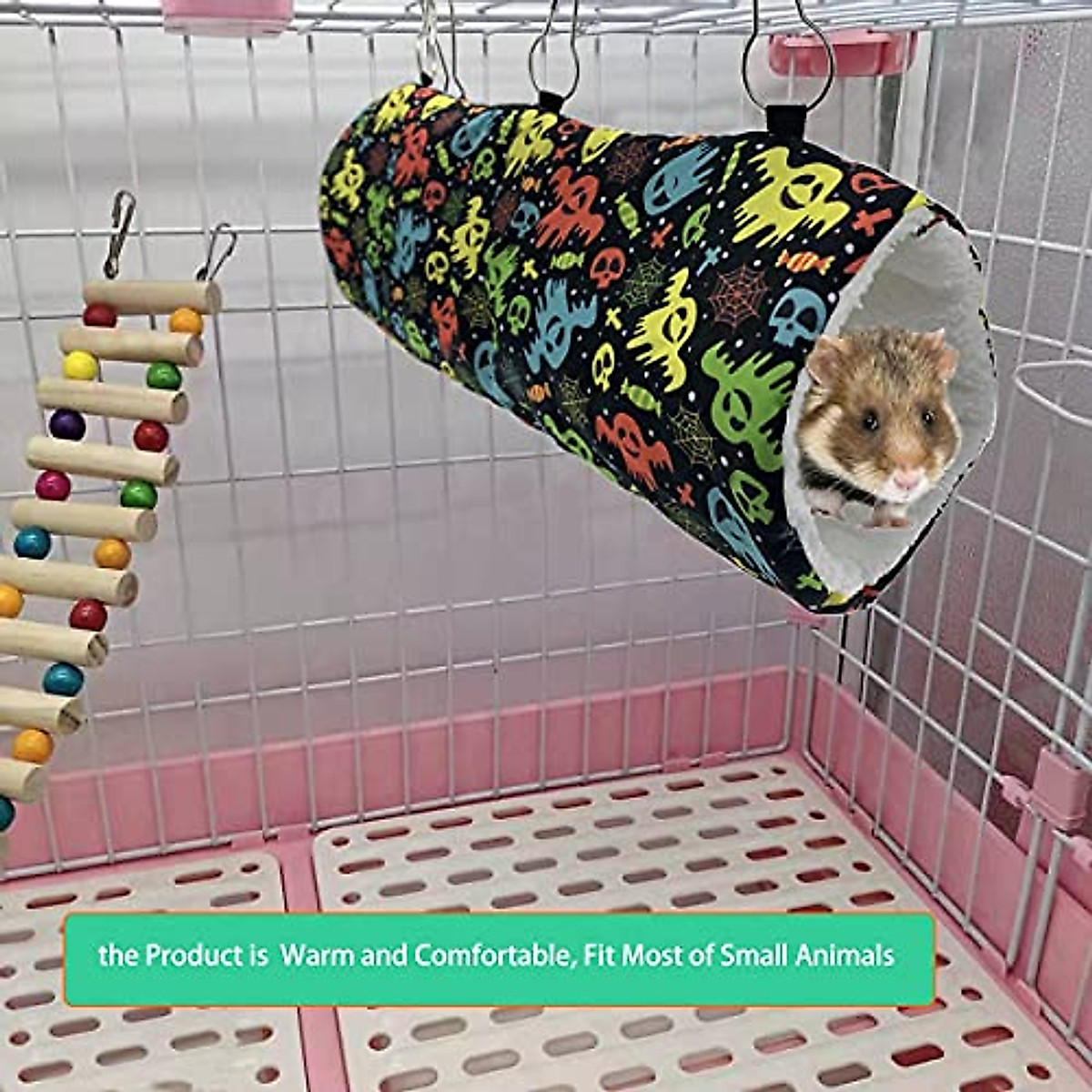 CooShou 2PCS Halloween Small Pet Hammock Hanging Tunnel Set- Halloween Hamster Hammock Bunk Bed Sugar Glider Hideout Tunnel Sleeping Nest House Cage Accessories for Squirrel Ferret Chincilla