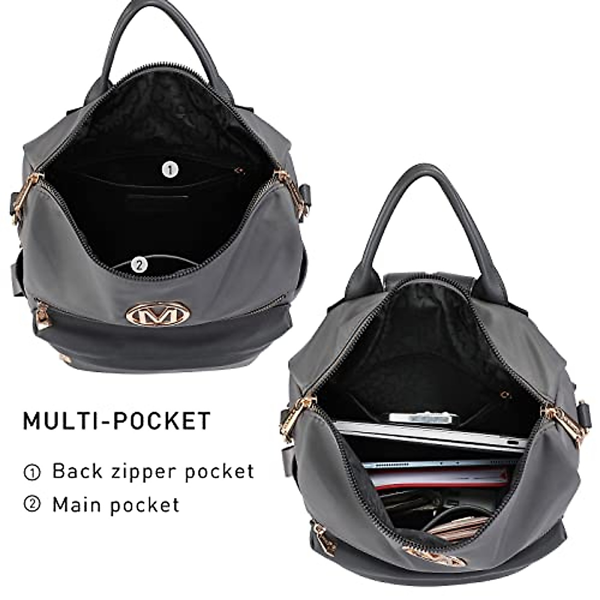 MKP COLLECTION Women Nylon Water Resistant Backpack Purse Convertible Large Ladies Designer Rucksack Travel Shoulder Bags Handbag Wristlet
