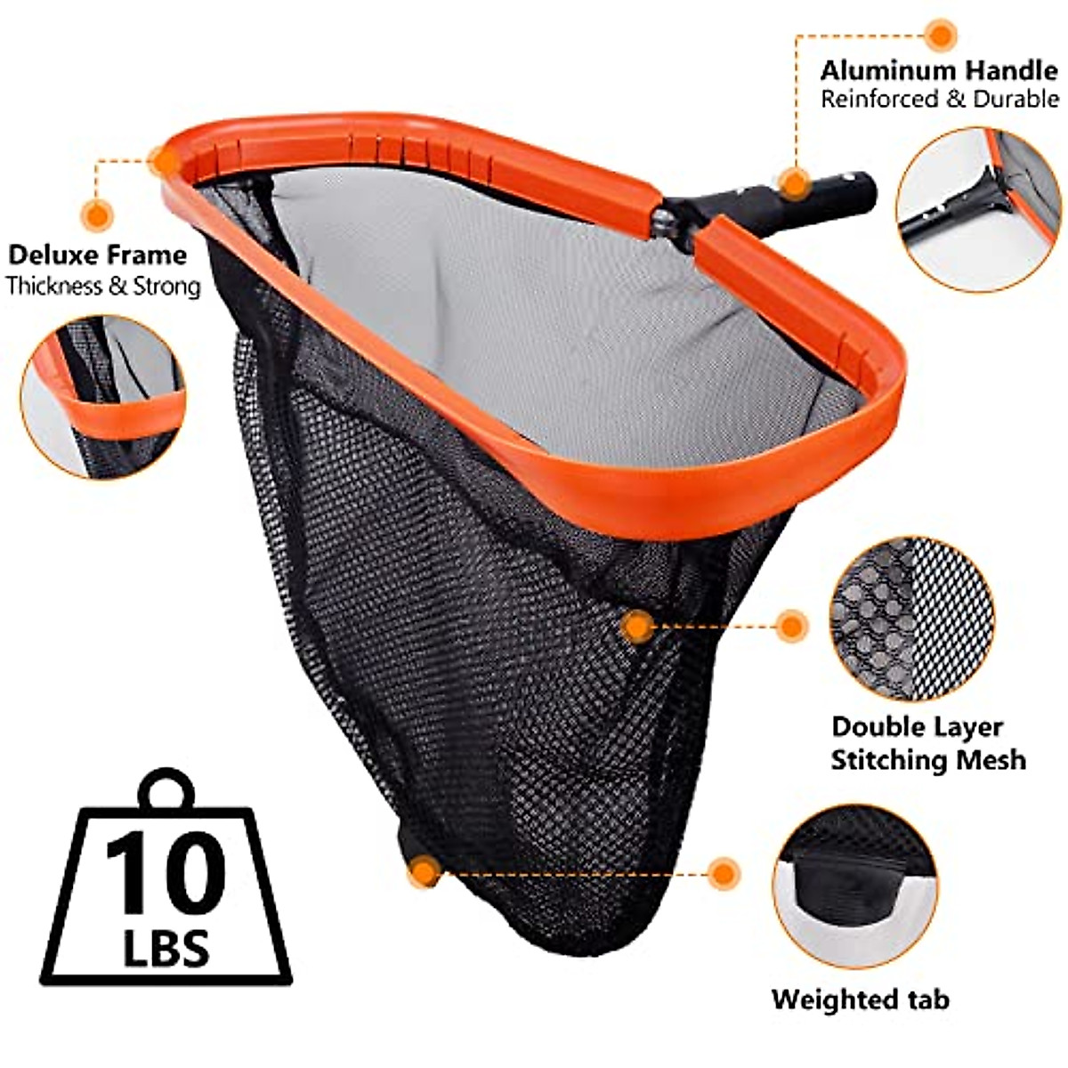 Cheerclean Pool Net for Cleaning, 20 inch Pool Leaf Rake, Reinforced Frame, 16.9 inch Deep Double Layer Mesh Bag