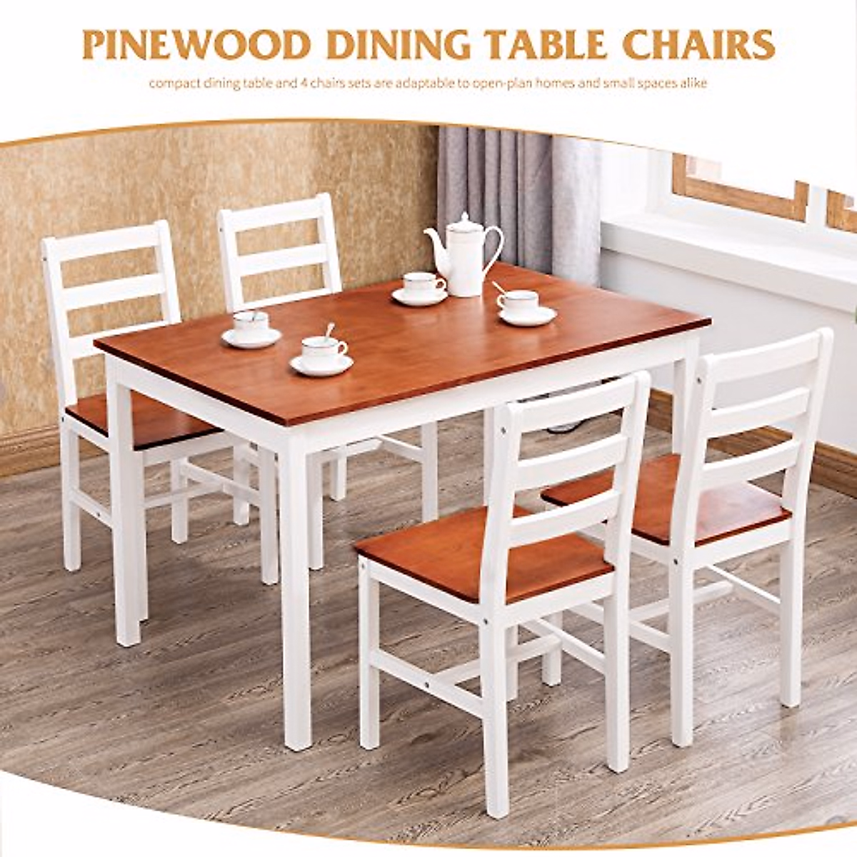 5-Piece Dining Table Set, Kitchen Dinner Table and 4 Chairs