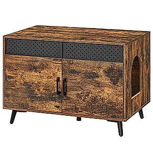 FEANDREA Litter Box Enclosure, Cat Litter Box Furniture Hidden, with Removable Divider, High Legs, Cat House for Indoor Cats, Side End Table, 31.5 x 19.7 x 21.7 Inches, Rustic Brown UPCL006X01