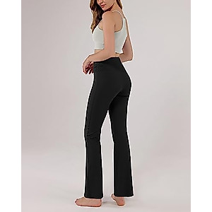 ODODOS Women's Cross Waist Flare Yoga Pants with Inner Pocket, High Rise Bootcut Tummy Control Bootleg Gym Workout Pants -Inseam 31", Black, Small