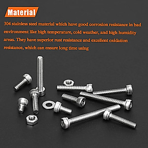 HELIFOUNER 1280 Pieces M3 x 4mm /6mm /8mm /10mm /12mm /14mm /16mm /18mm /20mm /25mm / 30mm, Hex Socket Head Cap Metric Screws Bolts Washers Nuts Kit, 304 Stainless Steel