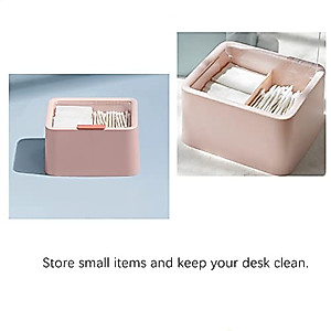 Storage Organizer, Bathroom Organizer Cotton Pad, 2 Grids Separate Cotton Swabs Dispenser, Plastic Storage Box  for Bathroom Home Office Storage (Pink)