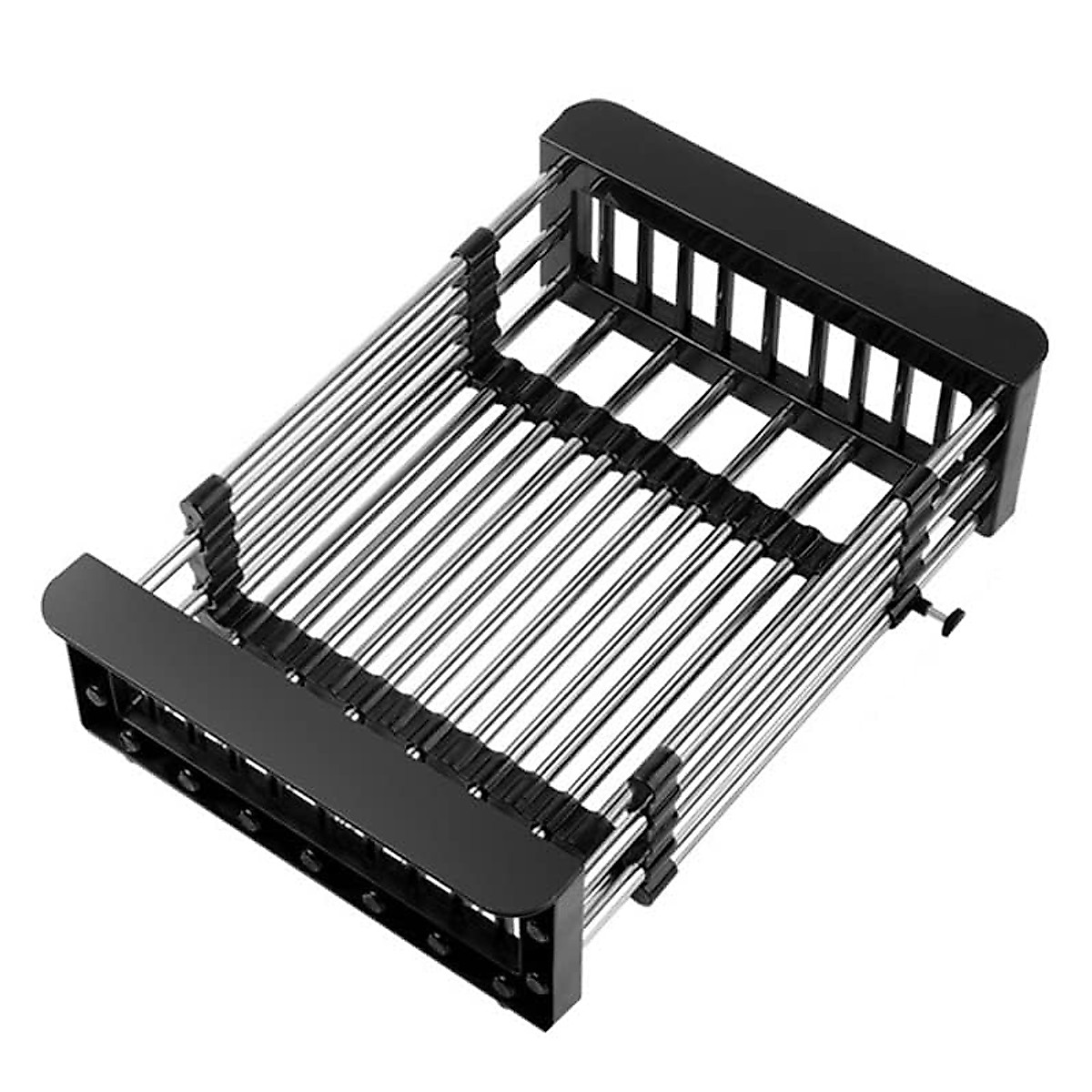 Over The Sink Dish Drying Rack, Retractable Stainless Steel Sink Strainer Telescopic Drain Basket Kitchen Rack Drain Basket Sink Organizer for Vegetable and Fruit(L-Black)