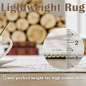 jinchan Moroccan 5x7 Area Rugs for Bedroom - Machine Washable Soft Modern Geometric Stain Resistant Non-Slip Ultra-Thin Low-Pile Faux Wool Carpet for Living Room Kitchen Dining Room (5x7ft,Taupe)