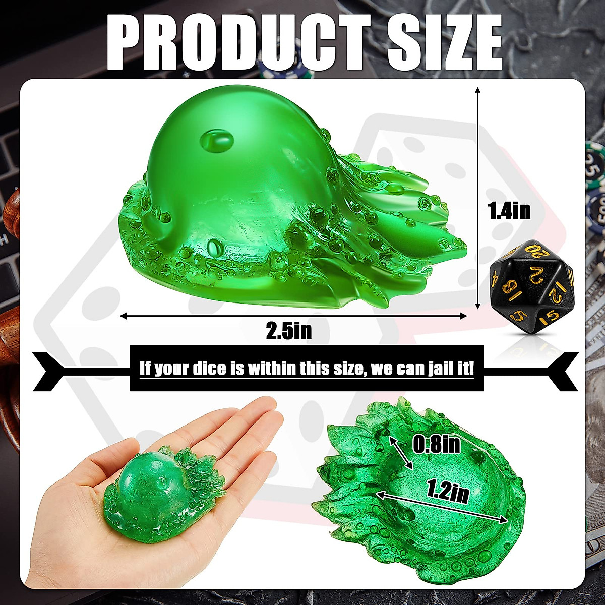 Deekin Harrycle Dice Jail Gelatinous Cube Dice Prison Resin Cage Translucent Miniature Accessory for Table Game Party Gatherings Gifts(Green)