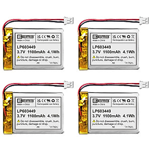 EEMB 4PACK Lithium Polymer Battery 3.7V 1100mAh 603449 Lipo Rechargeable Battery Pack with Wire JST Connector for Speaker and Wireless Device- Confirm Device & Connector Polarity Before Purchase
