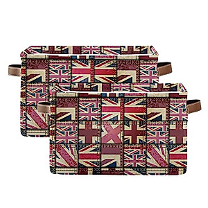 ALAZA Vintage British Flag Union Jack 3D Large Storage Basket with Handles Foldable Decorative 1 Pack Storage Bin Box for Organizing Living Room Shelves Office Closet Clothes