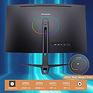 27 Inch Curved Gaming Monitor, QHD 2560 x 1440 Computer Monitor 144Hz/165Hz, 16:9 Wide HDR Display, FreeSync, 1ms Response, PC Monitor Built-in Speaker, 2* HDMI & DisplayPort, Tilt Adjustable