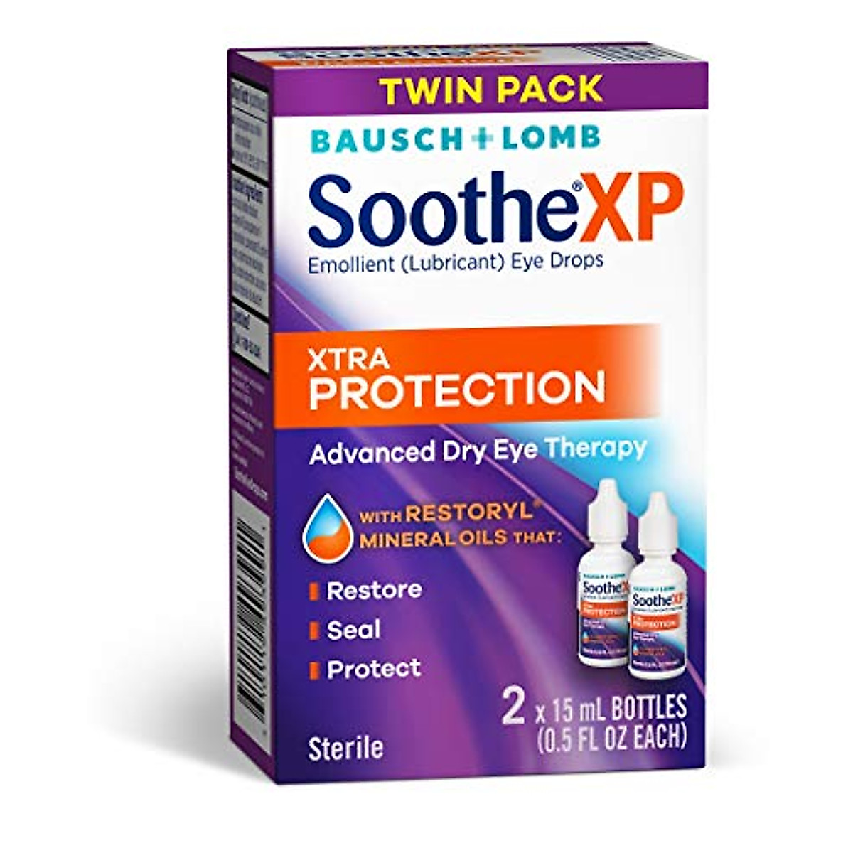 Bausch + Lomb Soothe XP Dry Eye Drops, Xtra Protection Lubricant Eye Drops with Restoryl Mineral Oils, , 0.5 Ounce Bottle Twinpack, 0.5 Fl Oz (Pack of 2)