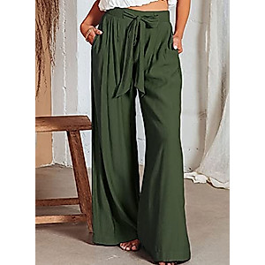 Dokotoo 2023 Stylish Summer Women's Plus Size Wide Leg Palazzo Dress Pants Women Back Elastic High Waist Yoga Pant with Pockets Comfy Lightweight Beach Pants Green XL