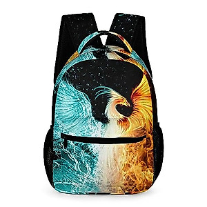 Supdreamc Lightweight Daypack Bookbag for Trekking Business Walking Cycling - Big Capacity Anti-Theft Multipurpose Carry On Bag, Ice Water Fire Flame Phoenix Bird Art Business Computer Bag