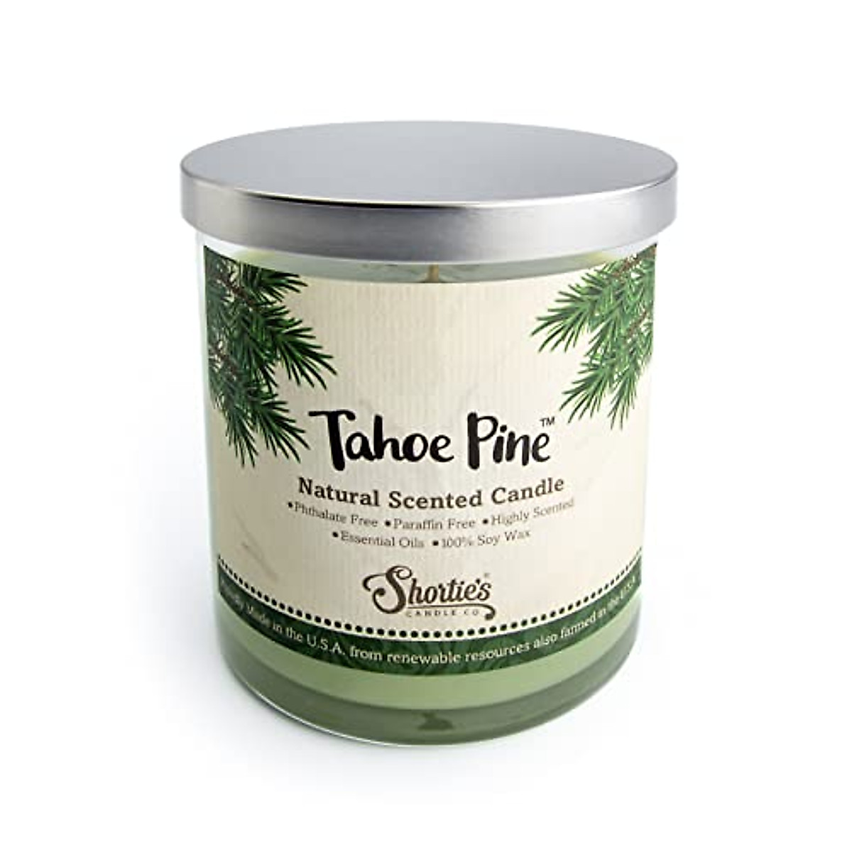 Tahoe Pine Scented Natural Soy Candle, Essential Fragrance Oils, 100% Soy, Phthalate & Paraben Free, Clean Burning, 9 Oz.