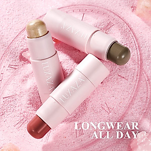 LUXAZA 3PCS Cream Blush Highlighter Bronzer Contour Stick, Face Make up Kit Sticks for Girls and Women #HCB3 Medium