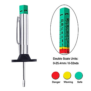 GODESON Tire Tread Depth Gauge,Two-Sided Smart Color Coded Tire Tread Depth Measurement Tool, Tire Wear Gauge in 32nds(Pack of 2)