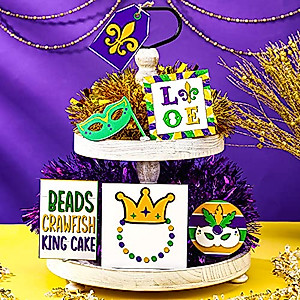 6 Pieces Wood Mardi Gras Decorations Mardi Gras Tiered Tray Decor Mardi Gras Home Decor Mardi Gras Home Decor Table Wooden Sign Carnival Table Sign for Masquerade Party Holiday Kitchen Centerpiece