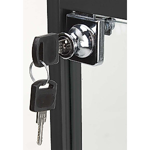 Displays2go Tower Showcase with LED Lighting, Aluminum, Tempered Glass, 5 Shelves – Black Finish (2TCASEBLKS)