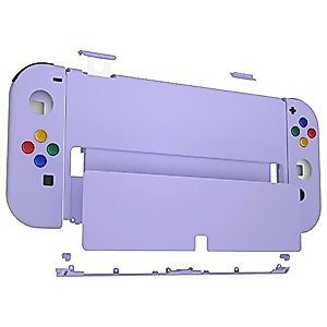 eXtremeRate Light Violet Soft Touch Full Set Shell for Nintendo Switch OLED, Replacement Console Back Plate&Metal Kickstand, NS Joycon Handheld Controller Housing & Buttons for Nintendo Switch OLED