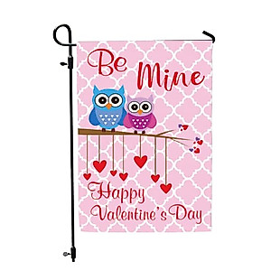 Be Mine Owl Garden Flag - Pink Valentine's Day Yard Decor - Double Sided Valentines Day Flags - Owls Hearts Welcome Sign Decoration by Jolly Jon