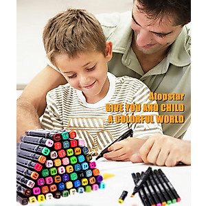 ATOPSTAR 80 Colors Alcohol Markers Artist Drawing Art Markers for Kids Dual Tip Markers for Adult Coloring Painting Supplies Perfect for Kids Boys Girls Students Adult(80 Black Shell)