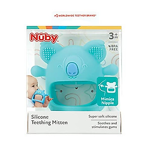 Nuby Silicone Wrist Teething Mitten - Baby Teether Ring - 3+ Months - Hippo