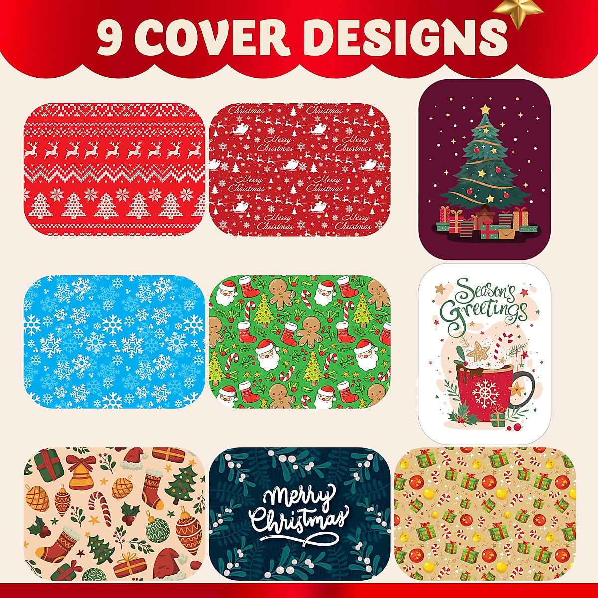 JOYIN 36 Pieces Christmas Foil Containers with Lids, 9 Holiday Designs, 5"x4"x1.5" Rectangular Treat Foil Containers, Disposable Food Storage Pan for Holiday Leftovers Goodie Container