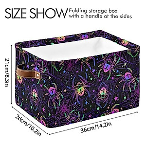 Halloween Spider Web Neon Storage Basket Bins Foldable Toy Baskets Organization with Handles Laundry Hamper for Office Bedroom Clothes Bedroom Living Room,1 pcs