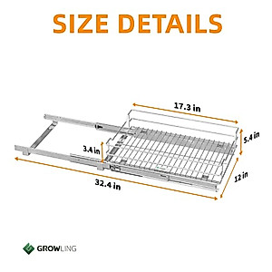 GROWLING Pull Out Cabinet Organizer, Heavy-Duty Slide Out Shelves, Sliding Wire Baskets Drawer Storage for Kitchen, Bathroom, 12" W x 17.3" D x 5.4" H, Chrome Finish.
