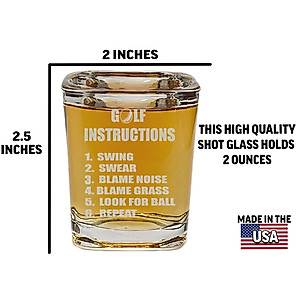 Rogue River Tactical Square Funny Golf Instructions Shot Glass Gift For Golfer Gag Gift For Dad Father's Day Joke