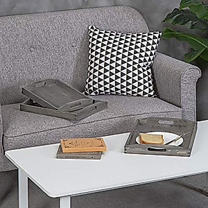 MyGift Vintage Gray Wood Serving Trays - Nesting Breakfast, Ottoman, Decorative Coffee Table Tray with Handles, 3-Piece Set