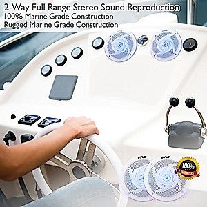 Pyle Marine Speakers - 6.5 Inch 2 Way Waterproof and Weather Resistant Outdoor Audio Stereo Sound System with LED Lights, 240 Watt Power and Low Profile Slim Style - 1 Pair - PLMRS63WL (White)