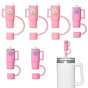 Straw Cover Cap for Stanley Cup, 6pcs Silicone Straw Topper Compatible with Stanley 30&40 Oz Tumbler with Handle and Straw, Drinking Straw Tip Covers for 8-10mm Straw