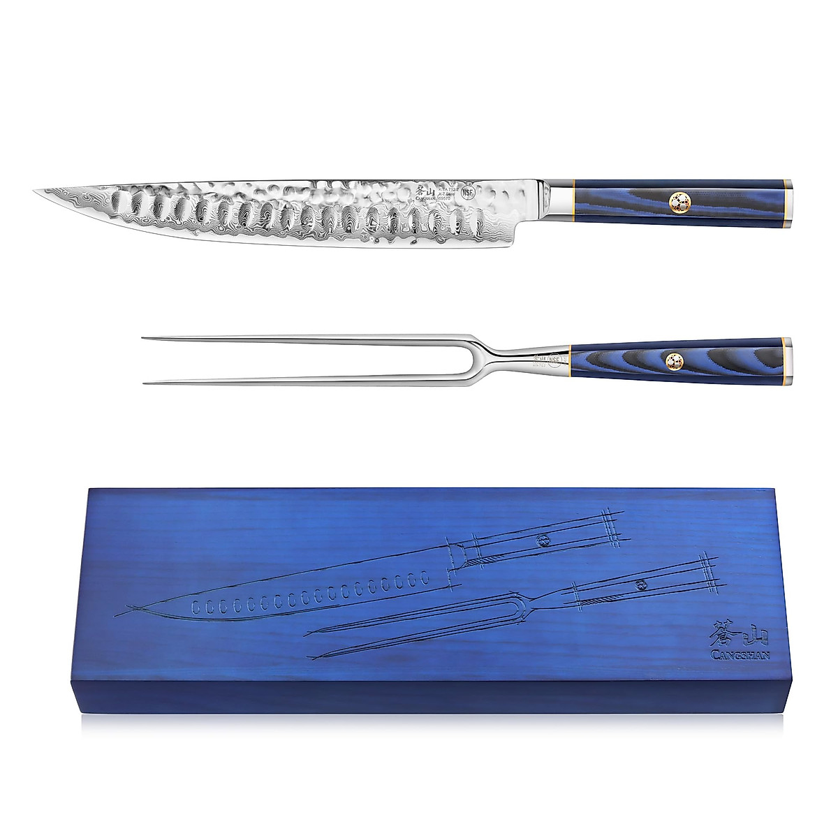 Cangshan Kita Series High Carbon X-7 Damascus Steel 2-Piece Carving Set With Ash Wood Box, 501516 (2pc)