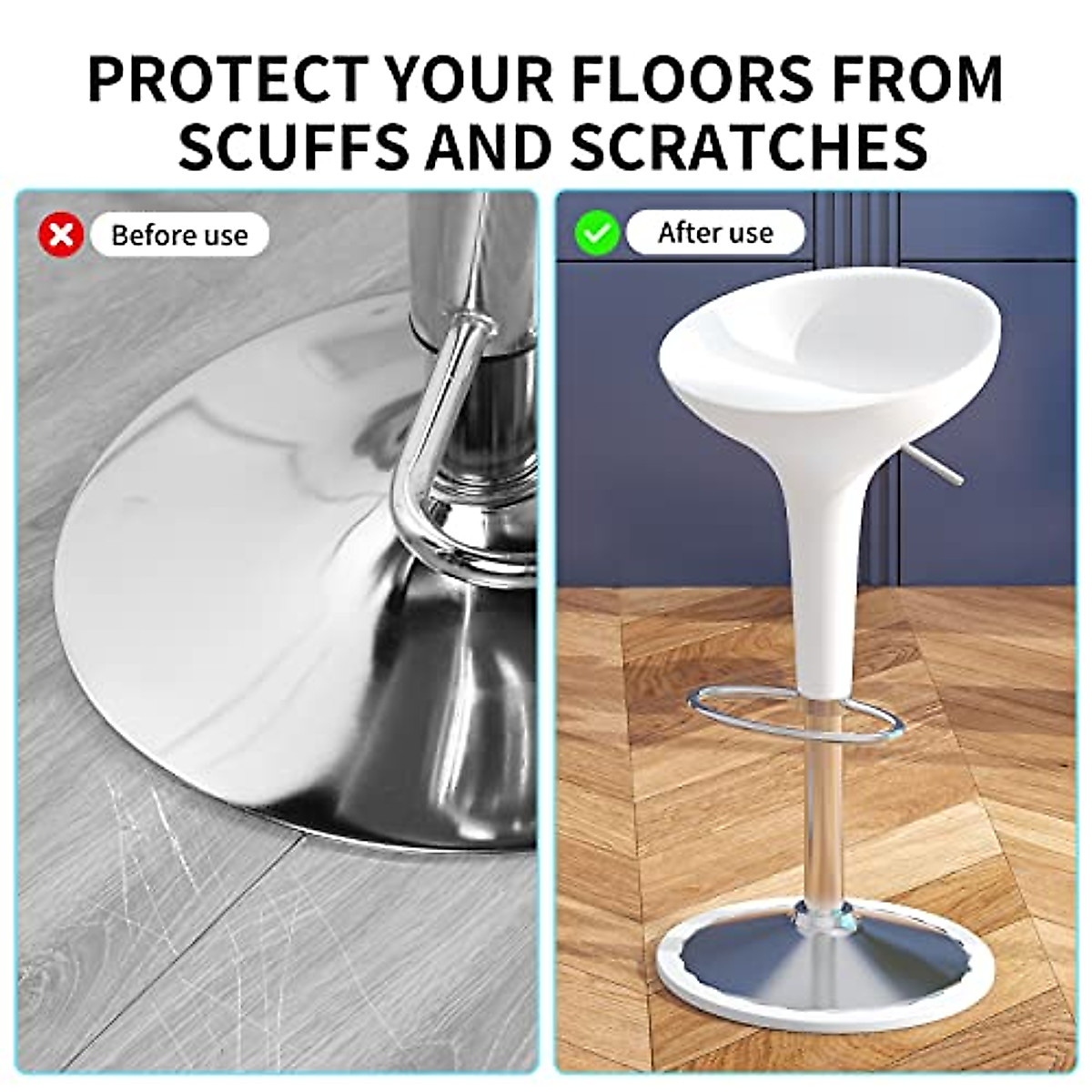 4 Pack Bar Stool Floor Protectors, Barstool Base Ring Silicone Cover Pad Fit for 16"-18" Round Base, Chair Leg Floor Protectors for Hardwood Floors & All Hard Surfaces, Non-Slip, Anti-Scratch, Grey